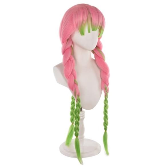 Hair | Moeloli Demon Slayer Kanroji Mitsuri Cosplay Wig Green Mix Pink ...